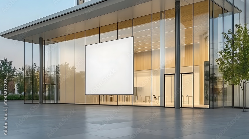 Blank digital signage embedded in a glass atrium building A digital ...