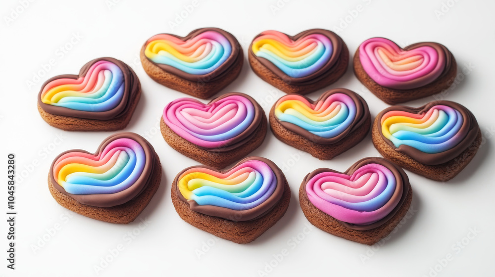 These are cute heart-shaped cookies with chocolate and rainbow frosting ...