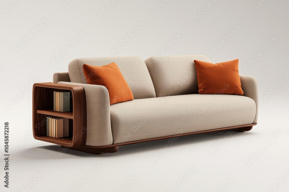 Sophisticated modern sofa with integrated bookshelf armrests, merging ...