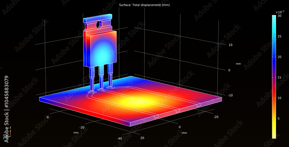 Computer 3d modeling. A graph of displacement of electronic component ...