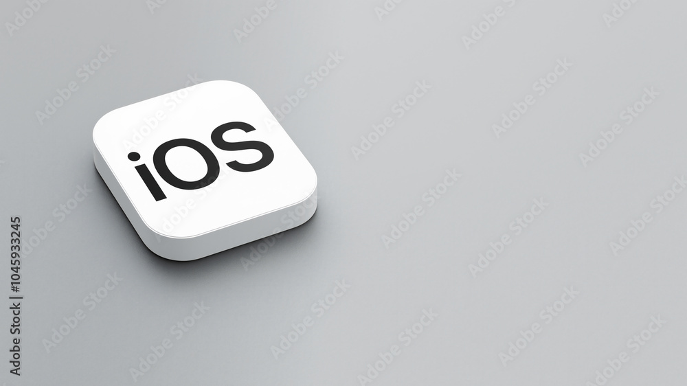An icon of the iOS logo on a gray background, a white square with rounded corners, a ...