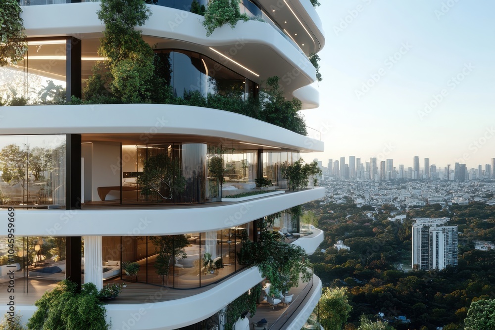 A striking view from a high-rise balcony that harmonizes contemporary ...