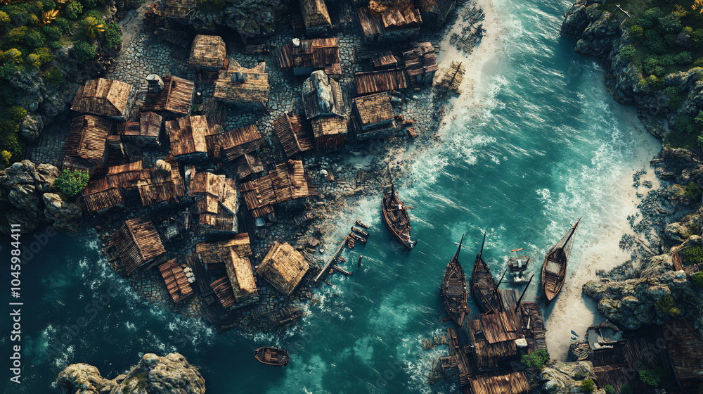Village on the Timeless Tides. Sublime coastal village scenery. Stock ...