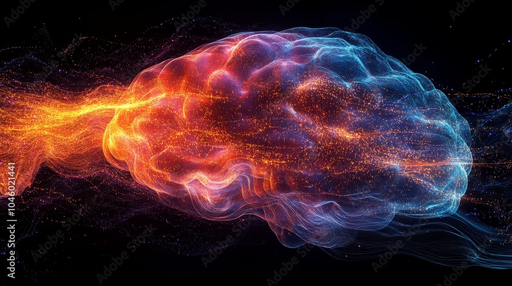 Abstract brain scan, visualizing neural communication, synapse and GABA ...