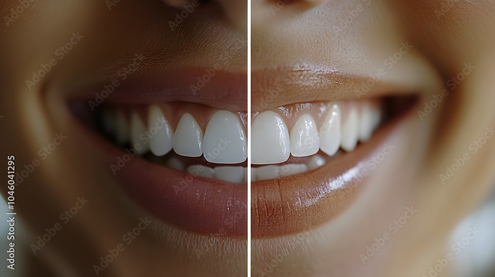 Side-by-side testimonial of teeth whitening results, showing yellowed ...