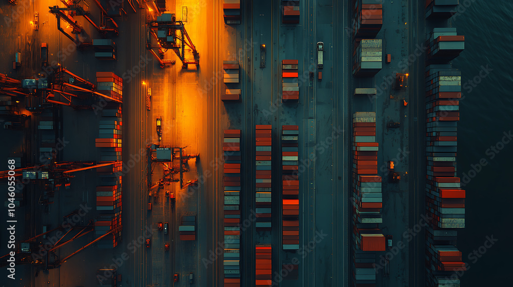 Rows of cargo containers rest atop massive container ships docked at an ...