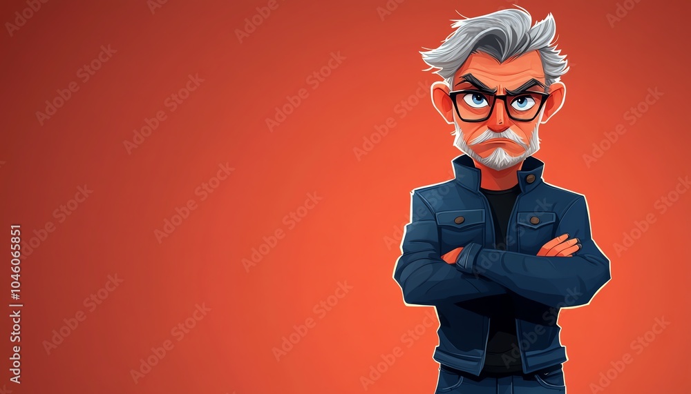 Angry cartoon character with grey hair and piercing blue eyes, in a ...