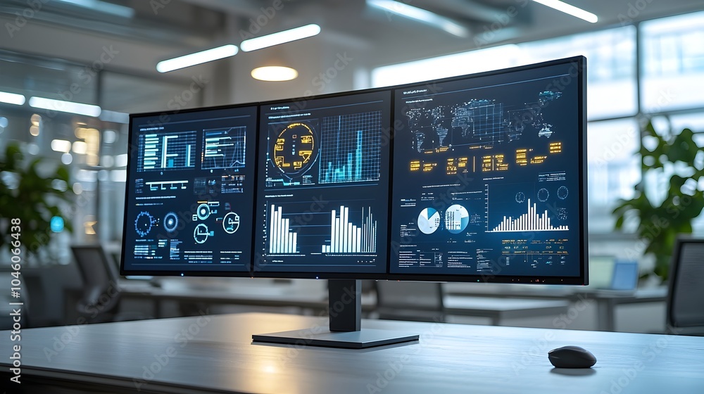 Futuristic control room filled with glowing monitors displaying real ...