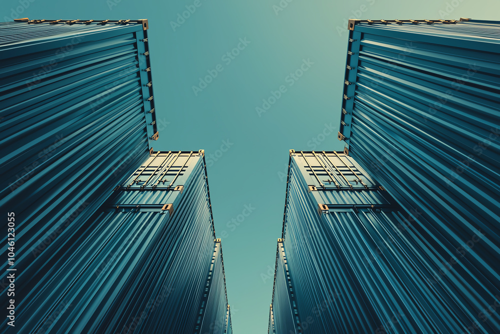 Towers of storage containers connected by beams of light to a giant ...