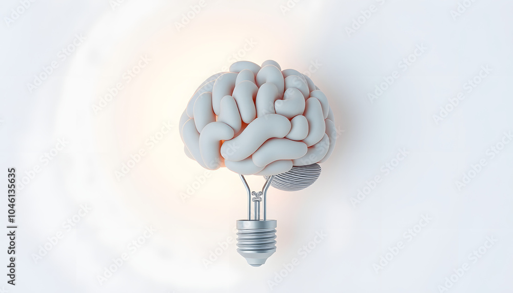Light bulb brain. Idea, intelligence. Minimal creative composition of ...