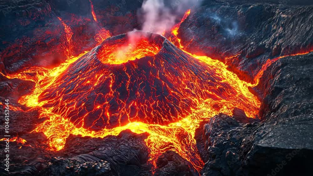 Heatmap of an active volcano, with bright reds and yellows highlighting ...