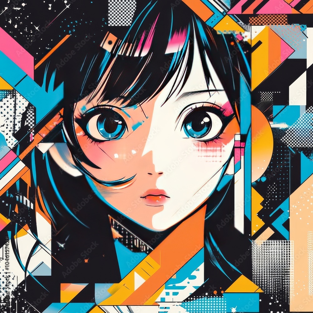 Geometric shapes in anime cartoon cool tone e- Geometric shapes in ...