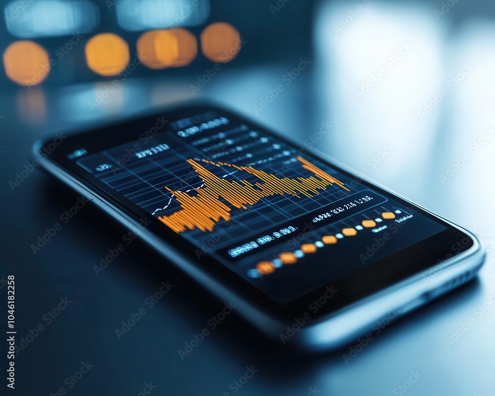 A digital app showing a graph of foreign currency exchange rate trends ...