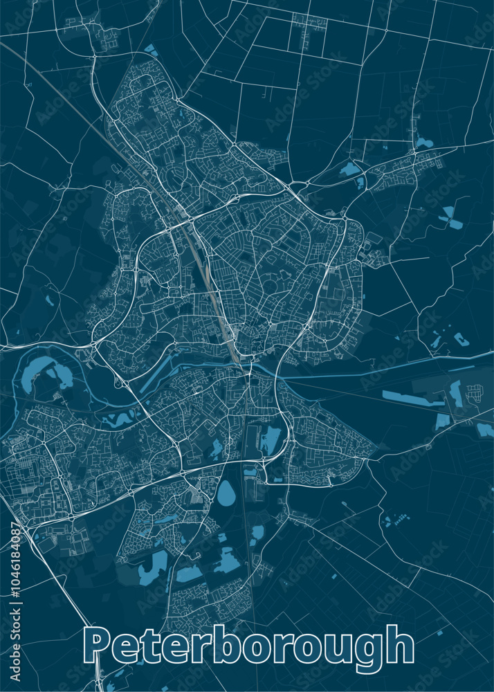Map of Peterborough, a city in England. The map is rendered in a ...