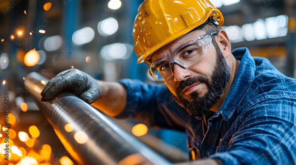 Hydraulic tube bender expertly shaping thick metal pipe while an ...