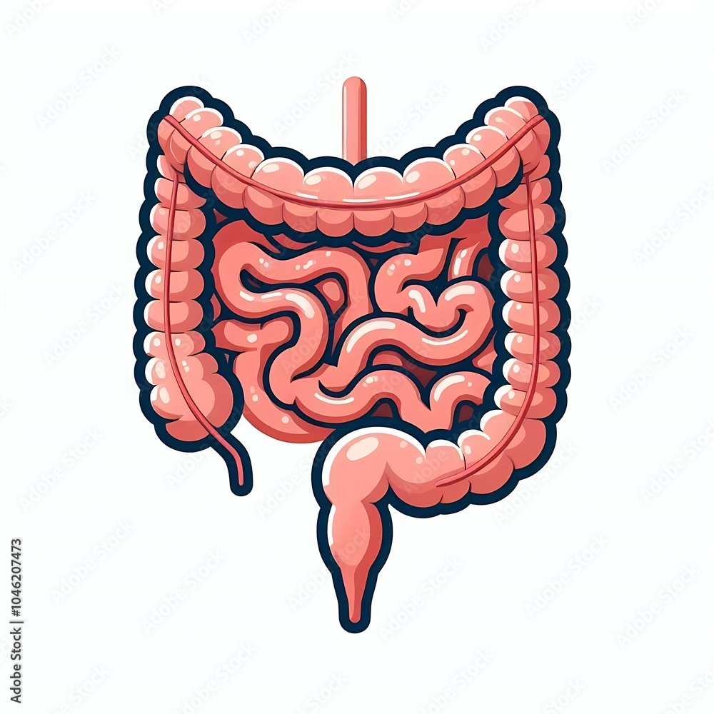 Flat, isolated illustration of a intestine, showcasing its distinct ...