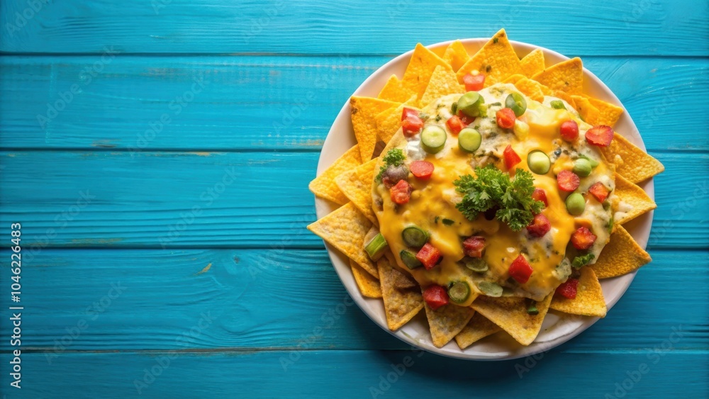Cheesy nachos sign over blue background, nachos, cheesy,sign, blue ...