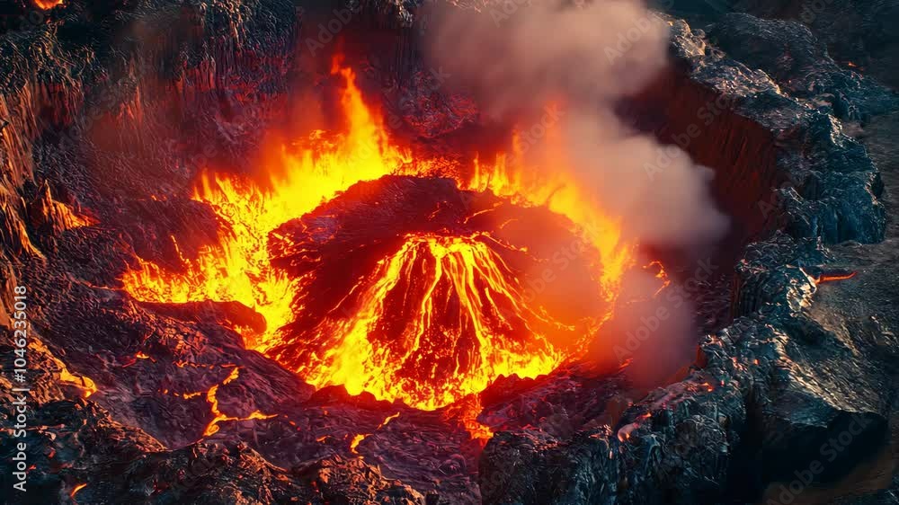 Heatmap of an active volcano, with bright reds and yellows highlighting ...