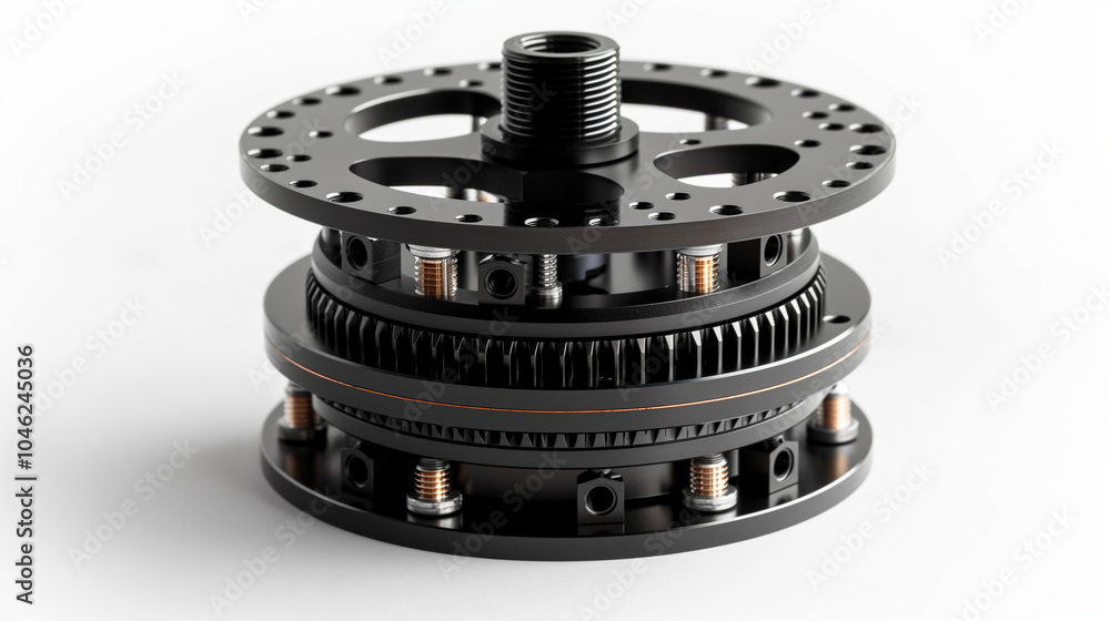 Detailed image of a complex mechanical gear system with central cogs ...