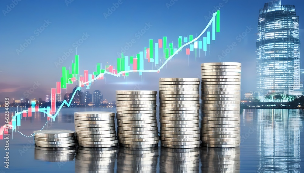 Visualizing finance concepts with a blend of coin stacks and stock ...