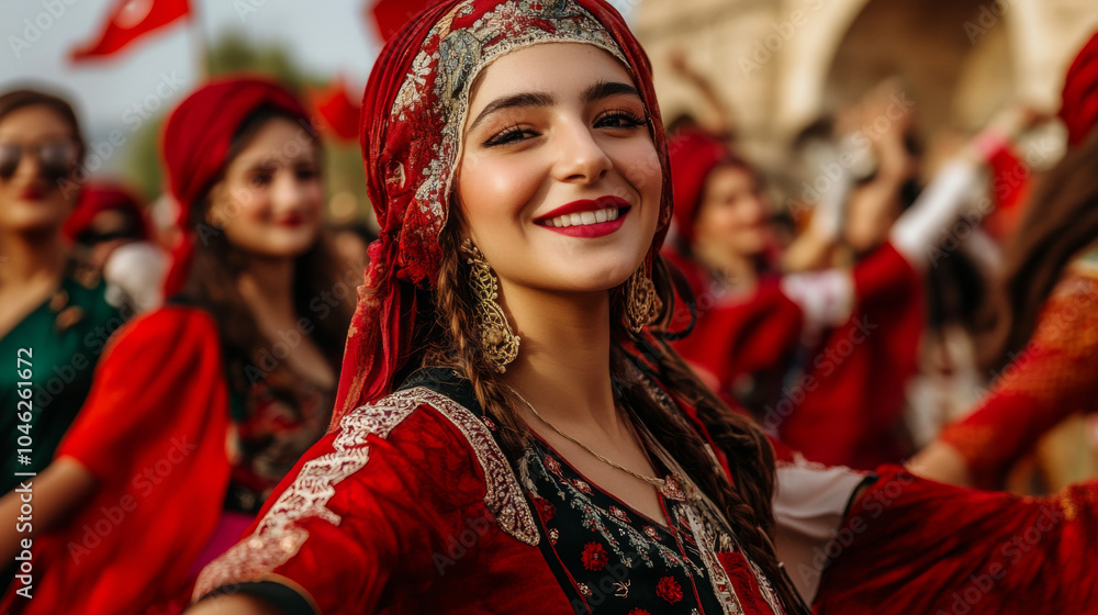 A Turkish cultural festival with folk dancers in traditional dress ...