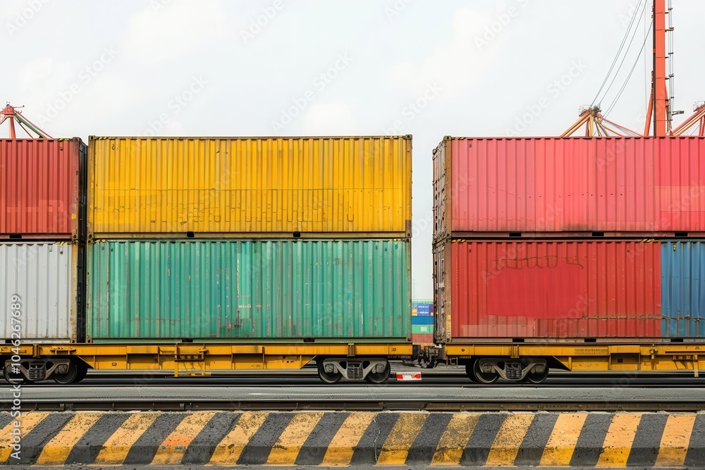 Containers are being loaded from a truck to a train platform ...