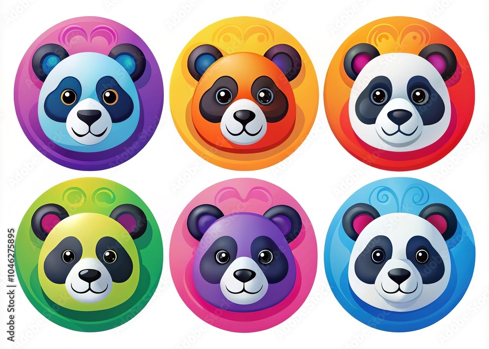 Charming vector pandas in round shapes for delightful designs, playful ...