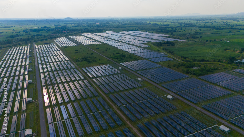 Aerial bird view photo of photovoltaic power station also known as a ...