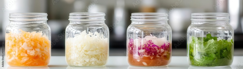 Fermentation process of sauerkraut in laboratory jars, bubbling gas ...