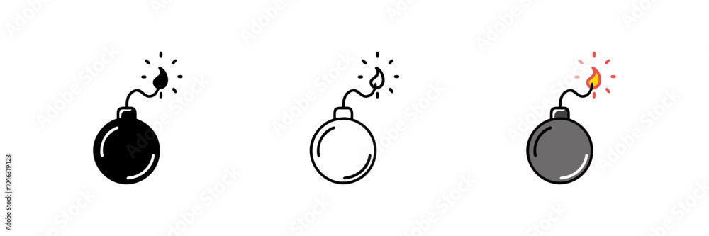 Vector illustration of a bomb with a burning wick, isolated on a white ...