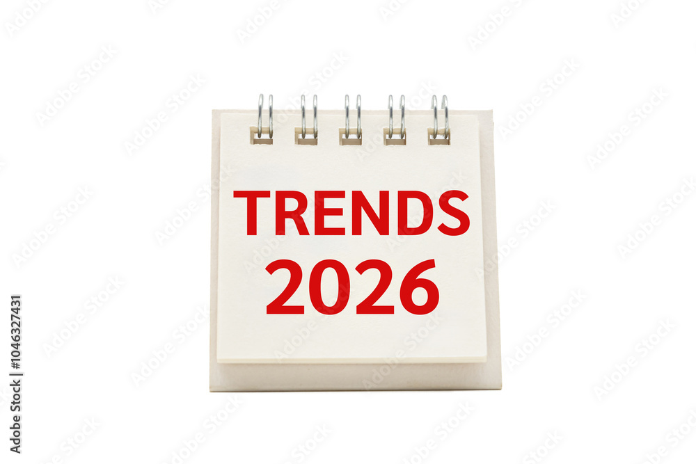 Trends 2026 text on desk calendar with clipping path isolated on white ...