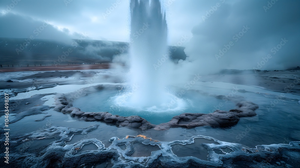 geyser erupts with a powerful fountain of water and steam, shooting ...