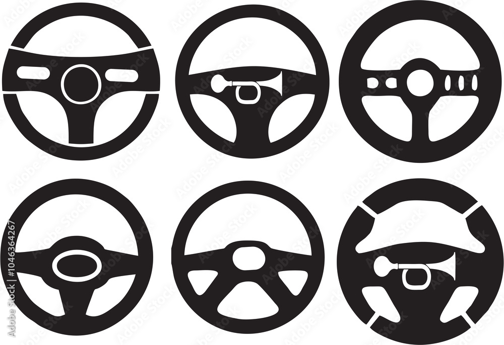 Steering wheel icon set. Vehicle driver symbol templates. Car and ...