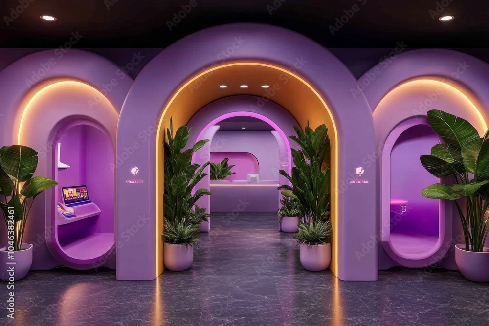 3D digital illustration of a futuristic shopping mall with vibrant ...