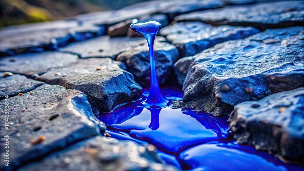 Indigo slime oozes from a crack in the ground, spreading across a rocky ...