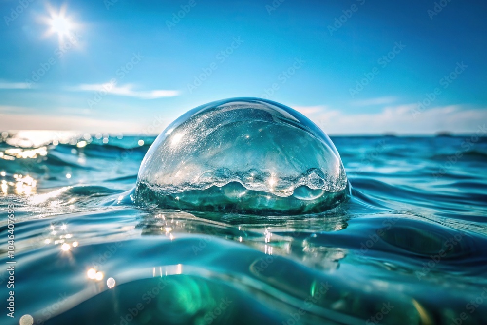 Close-up of a blob of clear aqua slime floating in the ocean, marine ...