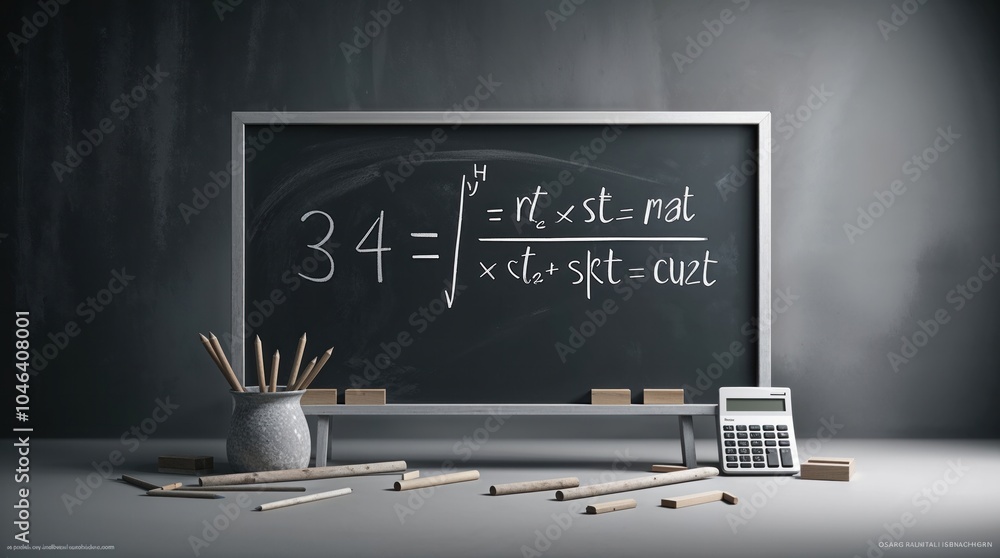 Blackboard With Mathematical Equations Surrounded by Pencils and ...