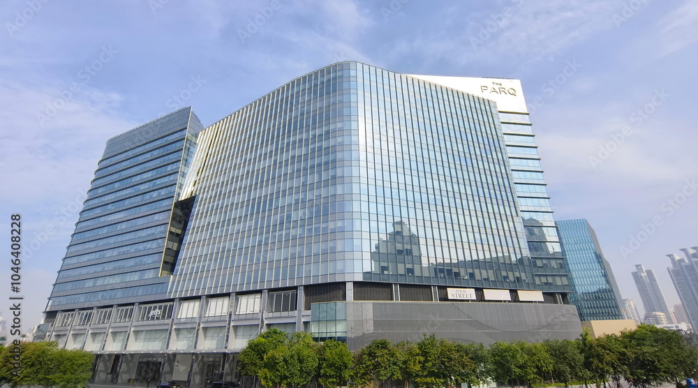 Modern glass mixed-use building The Parq soars into blue sky in Thai ...