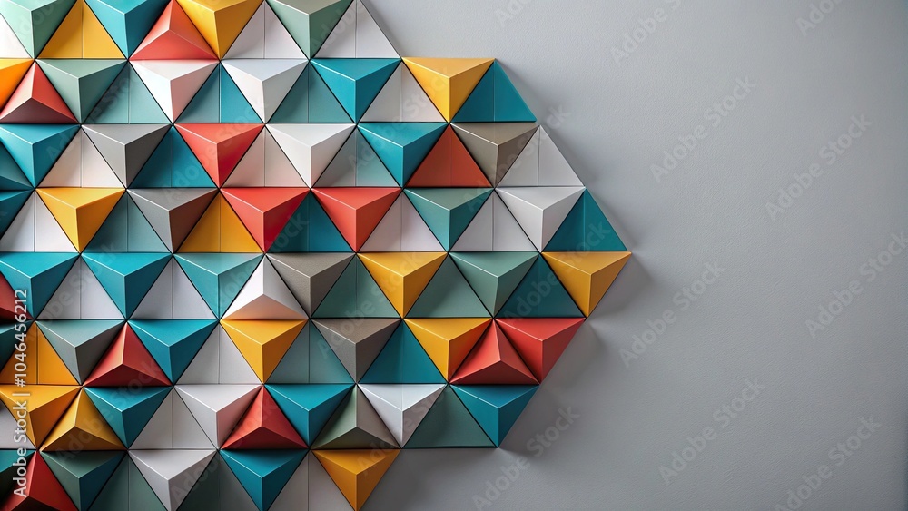 Geometric shapes in contrasting colors stitched onto a plain background ...