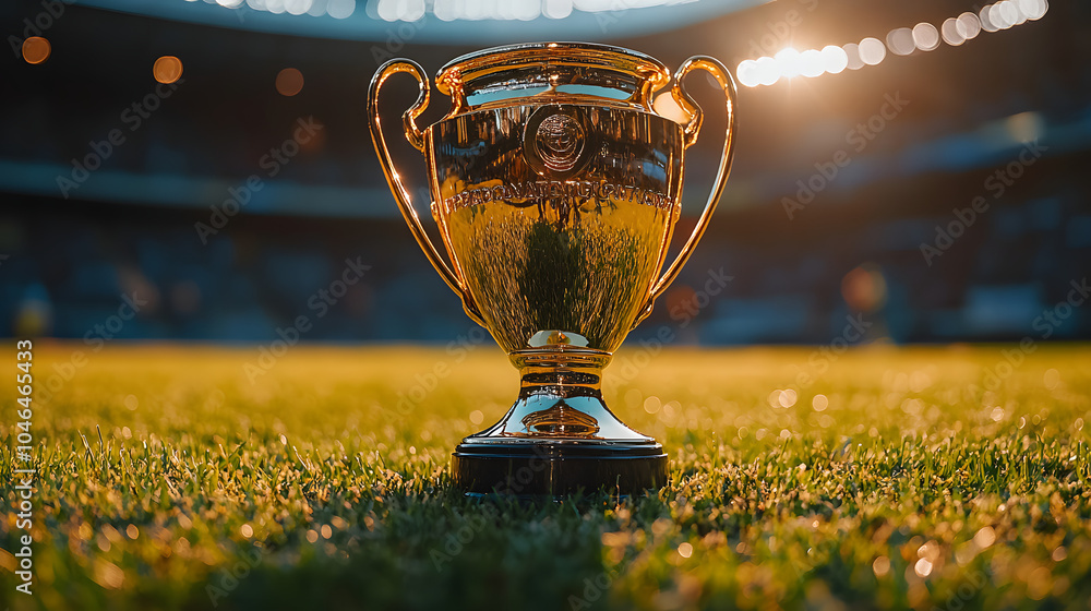 A Cultural Template Design of a Football Cup Trophy on a Grass Field ...