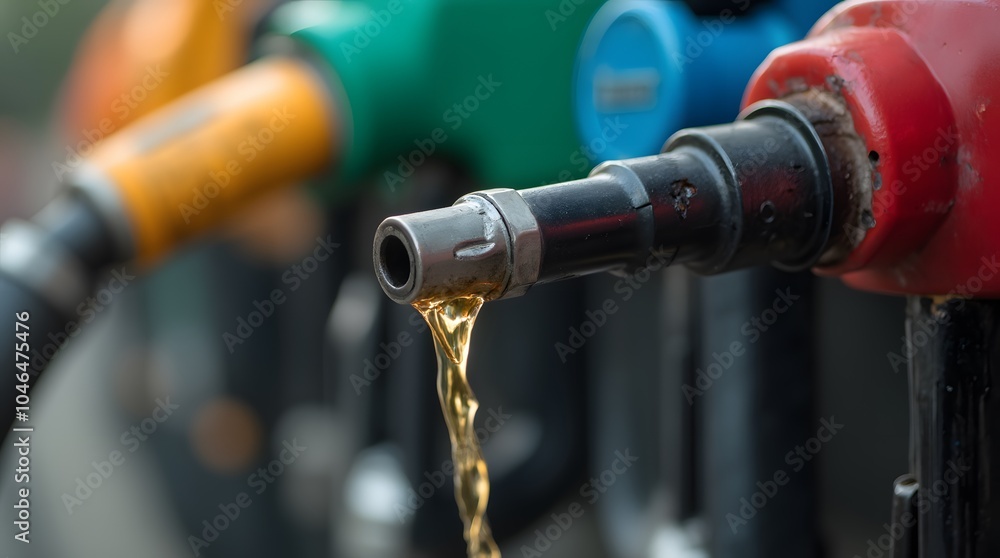 Fuel refueling nozzle in the tank of a vehicle. The fuel gun fills the ...