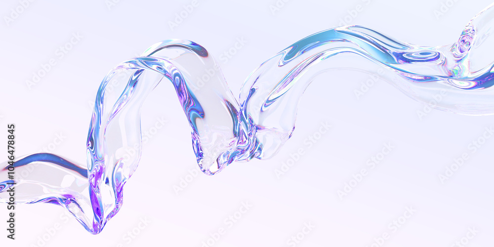 3d abstract liquid glass transparent clear ribbon water wave line ...