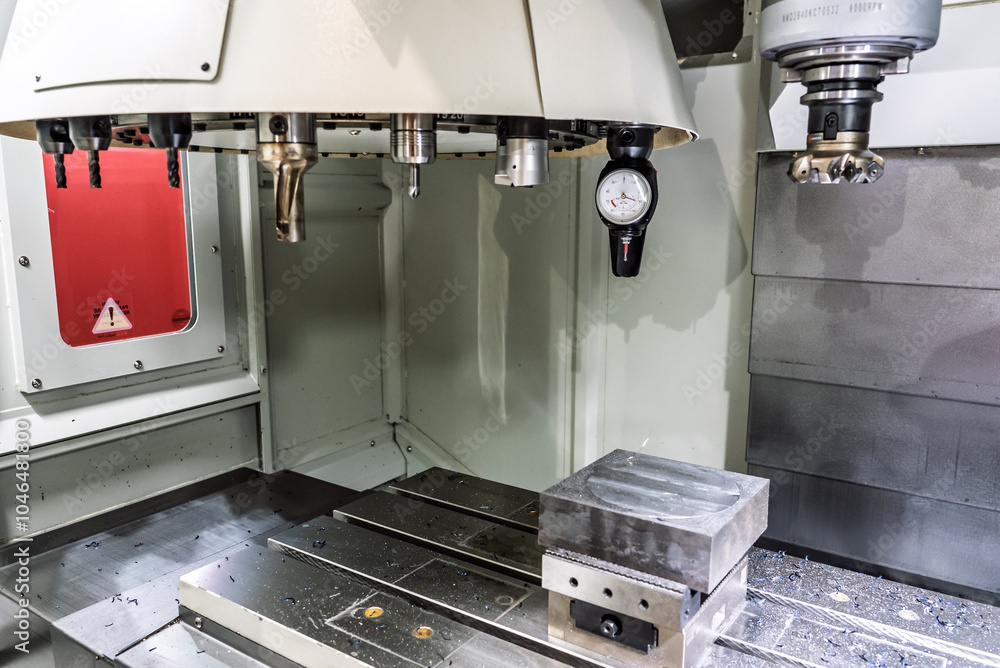 Tool magazine and interior of a CNC milling machine. Milling machining ...