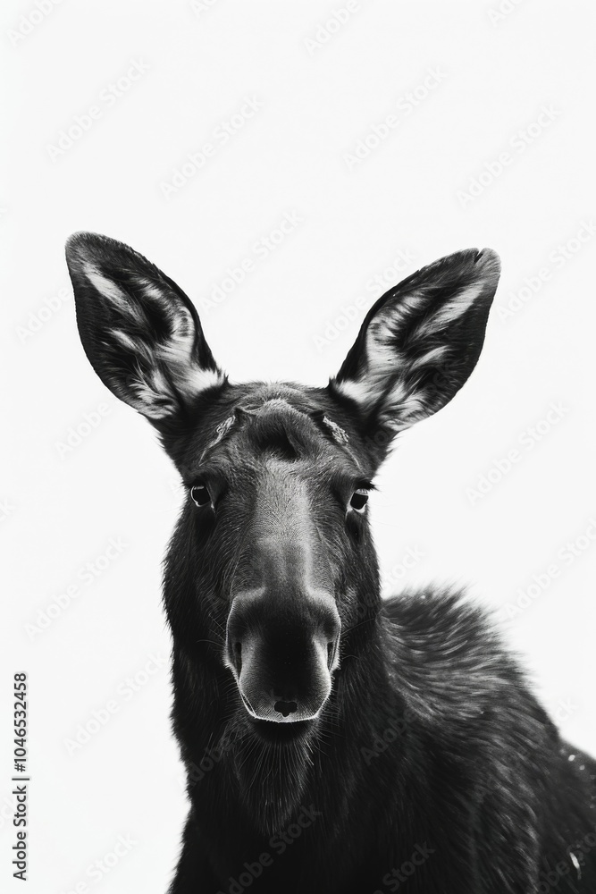 Close-up of a majestic moose portrait against a minimalist white ...
