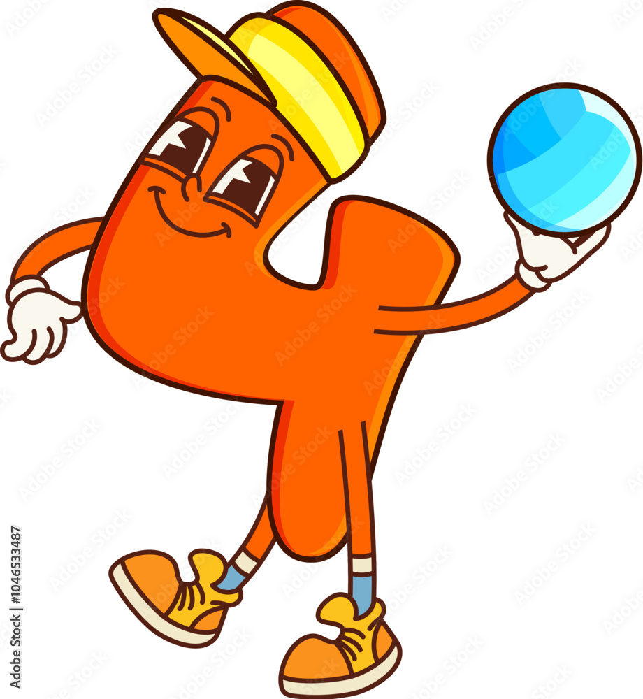 Math number four groovy funny character on fitness. Kids education ...