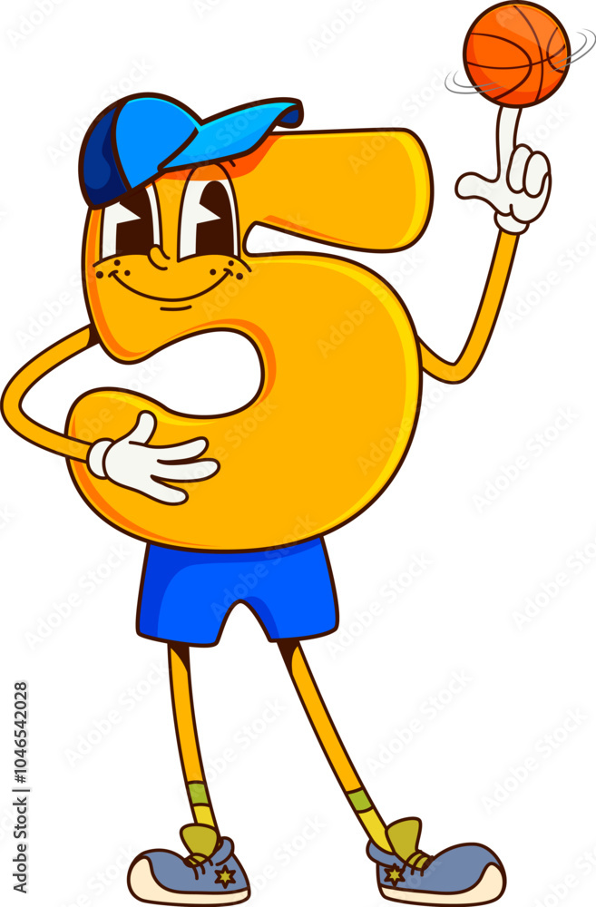 Math number five groovy character on fitness. Kids education numeric ...