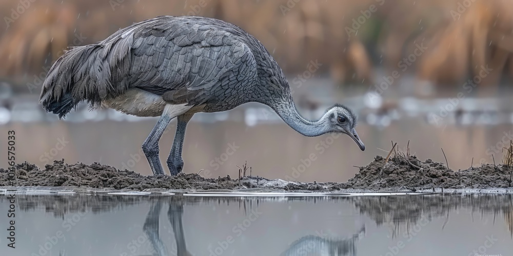 Ostrich seeks shelter from danger by burying its head in the sand at a ...