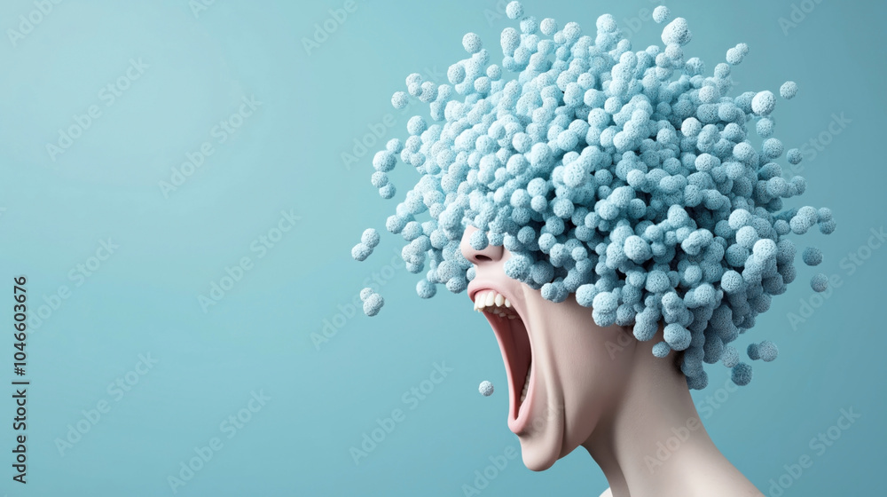 Abstract portrayal of a human character with blue porous spheres as ...