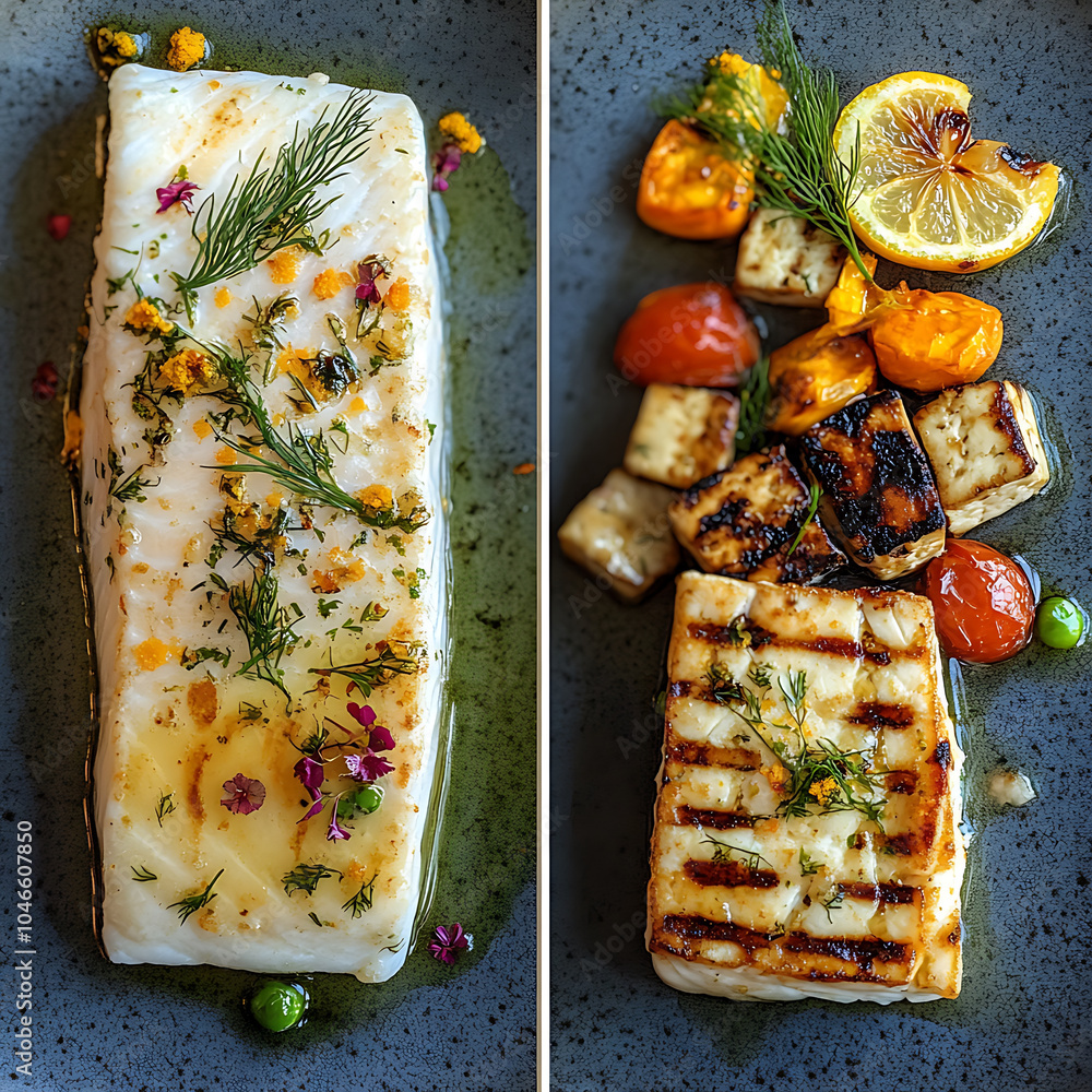 Delicious side by side shot of two dish variations featuring grilled ...