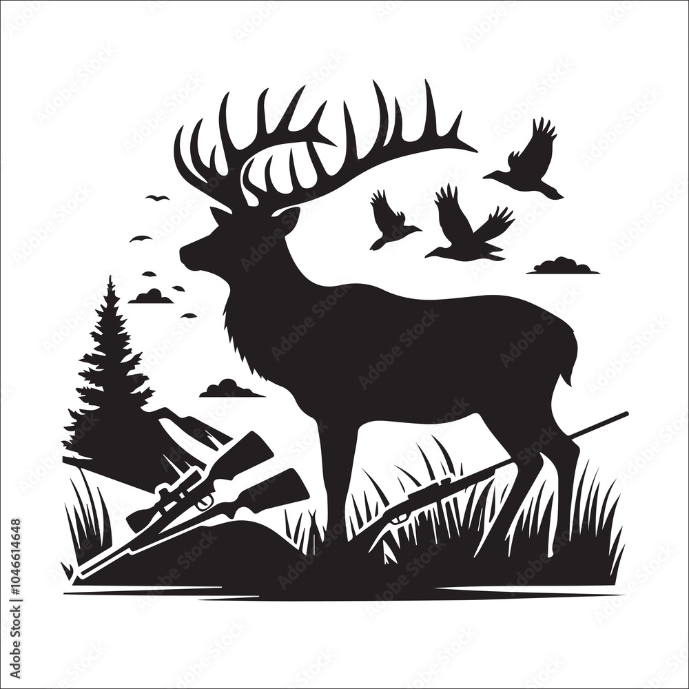 Hunting Deer Svg Vector Silhouette File,stamp, antlers, font, fashion ...